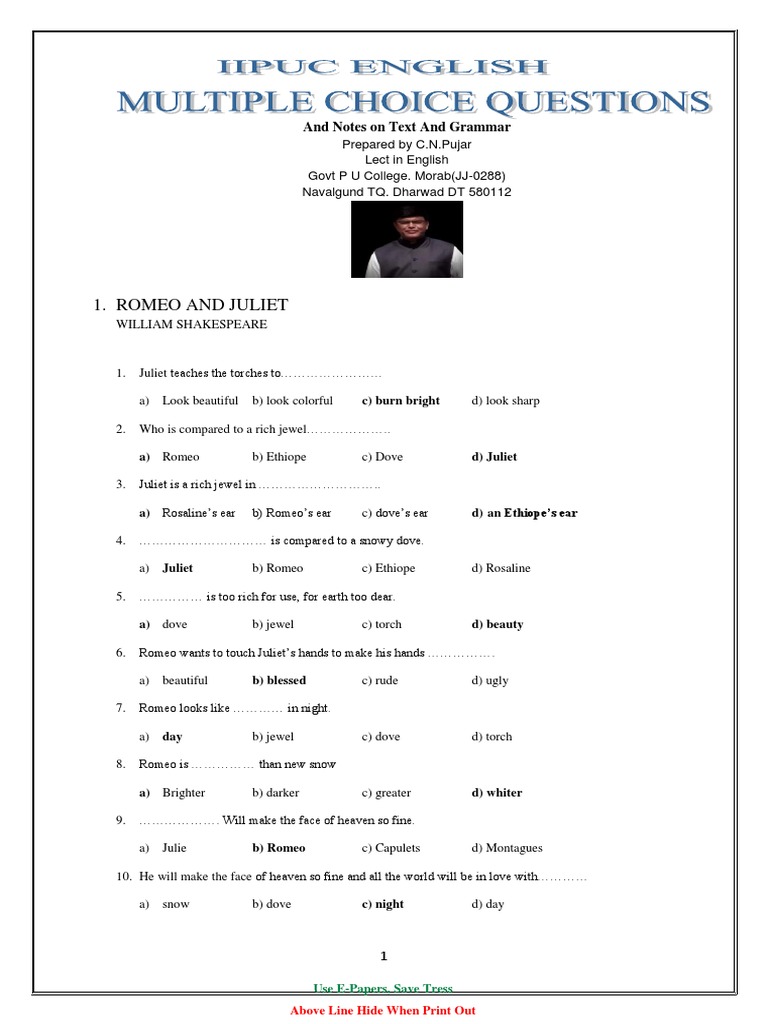 English Exam Prep Guide | PDF | Romeo And Juliet | Characters In Romeo ...