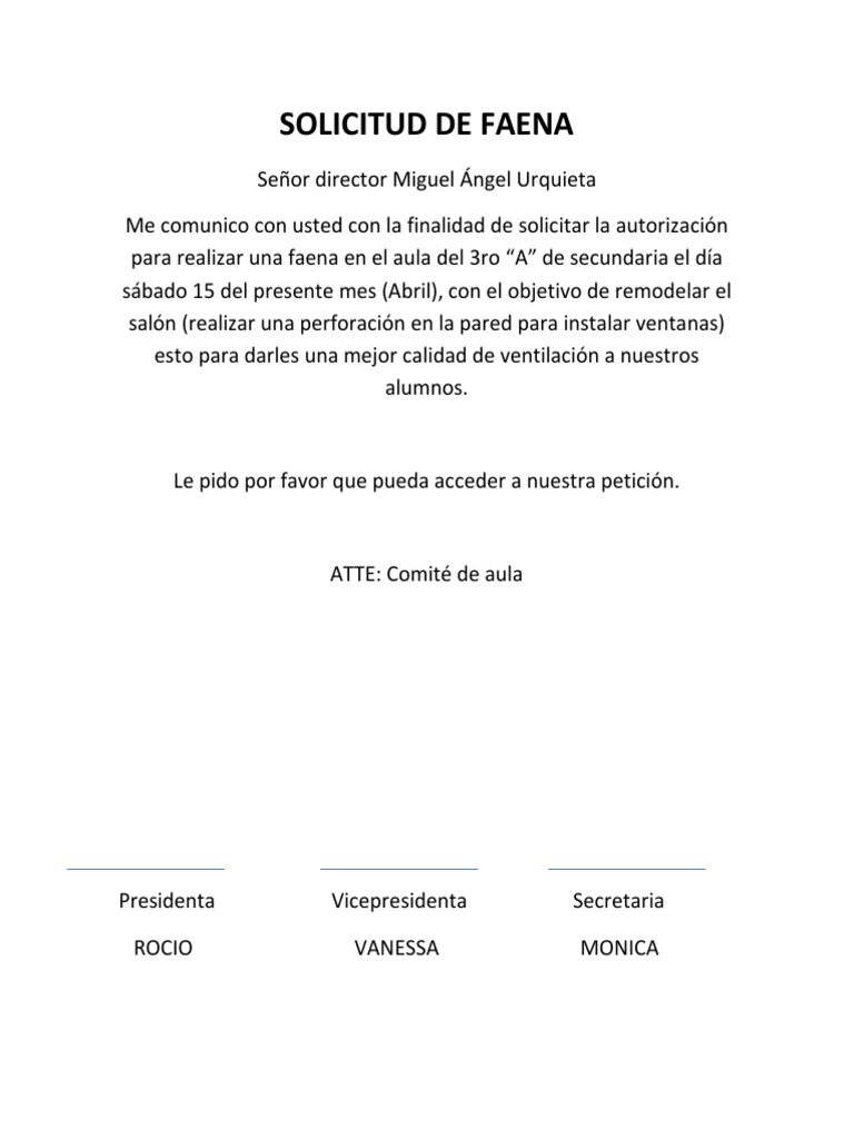 Solicitud de Faena | PDF