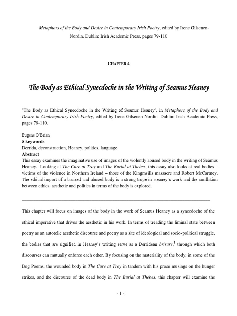 The Body As Ethical Synecdoche in The Writing of Seamus Heaney - Eugene ...