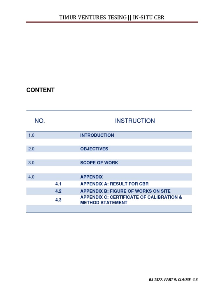 Method Statement Cbr Report | PDF | Physical Sciences