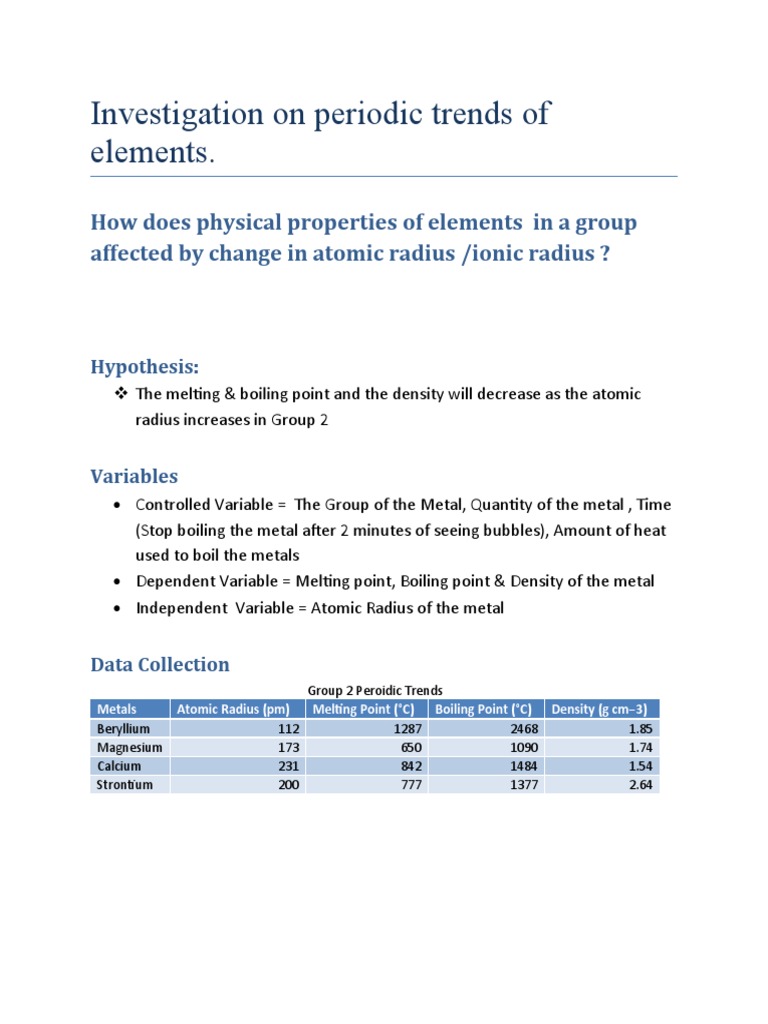 Investigation On Periodic Trends of Elements | PDF | Metals | Atoms