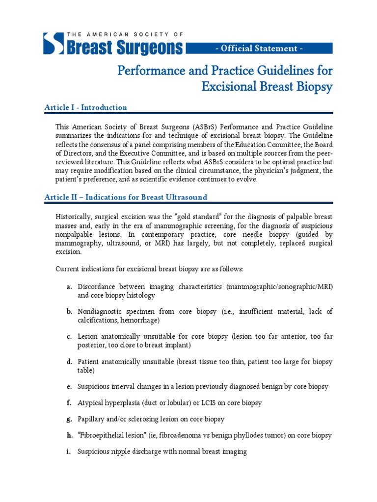 Performance And Practice Guidelines For Excisional Breast Biopsy Pdf