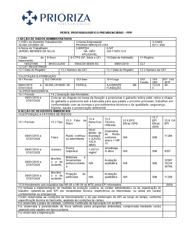 FORMULÁRIO PPP | PDF | Remédio | Serviços públicos