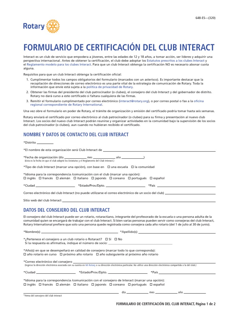 648 Interact Club Certification Form Es | PDF