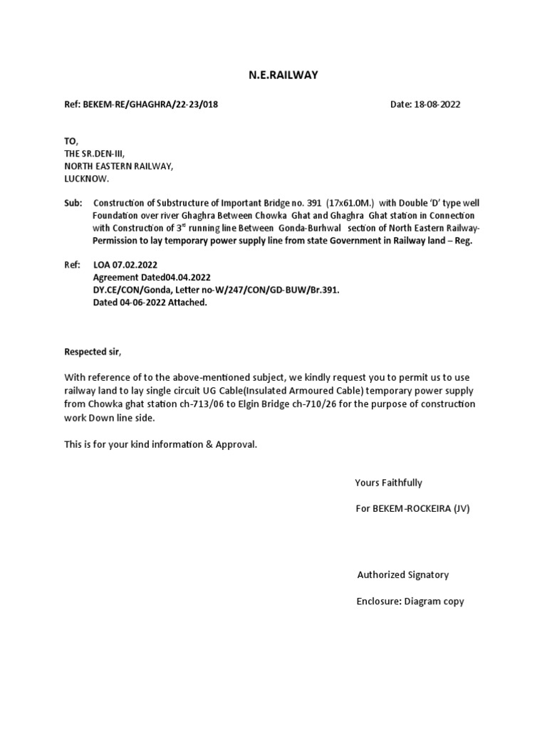 Letter For DRM Regarding Cable Laying | PDF