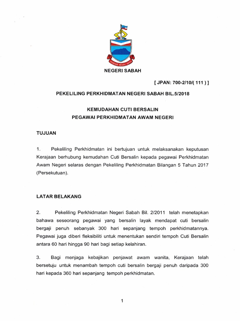 Pekeliling Dan Borang Kemudahan Cuti Bersalin | PDF