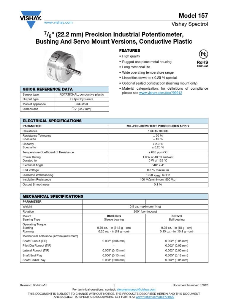 Model 157: Vishay Spectrol | PDF | Electrical Resistance And ...