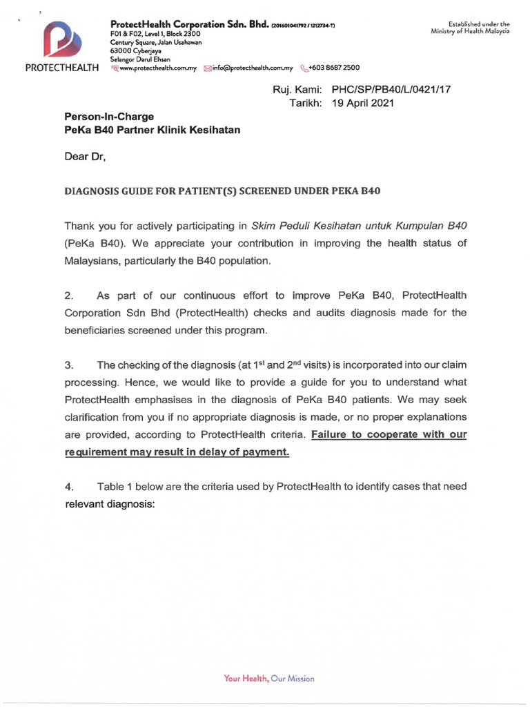 Annoucement Diagnosis Criteria - Letter To KK | PDF