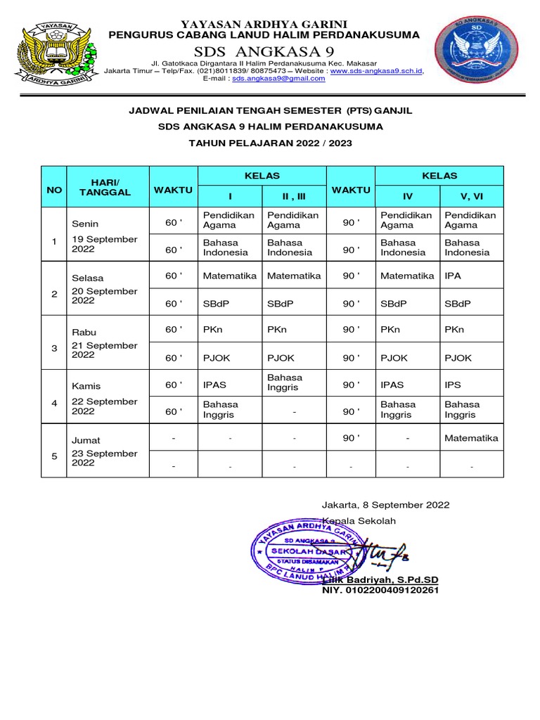 Jadwal PTS Ganjil 2022-2023 | PDF