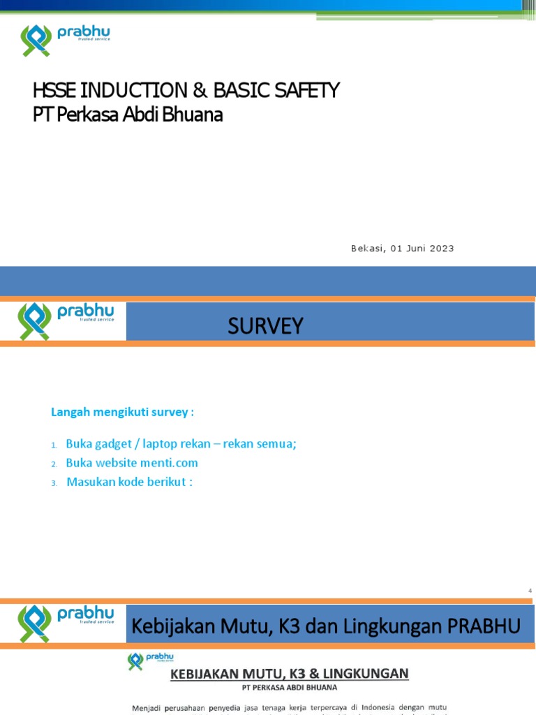 HSSE Induction PRABHU - Tahun 2023 | PDF