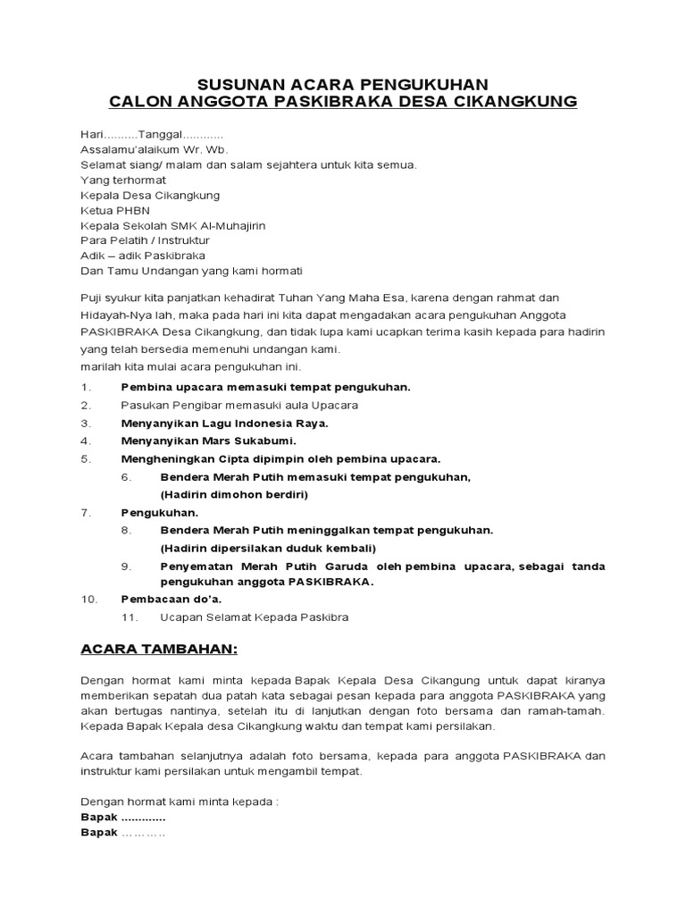 Susunan Acara Pengukuhan Paskibraka | PDF Susunan Acara Pengukuhan Paskibraka | PDF
