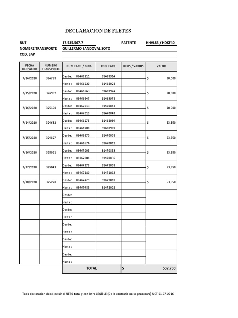 Declaracion de fletes (2) | PDF
