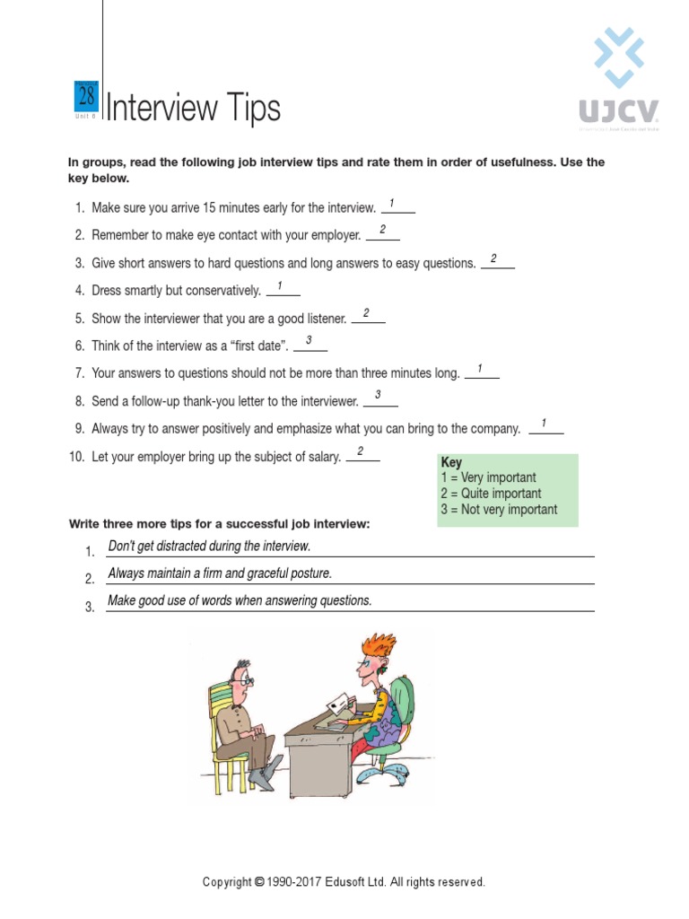 06 Intermediate I Handout Nro.28 Unit 6 Interview Tips | PDF