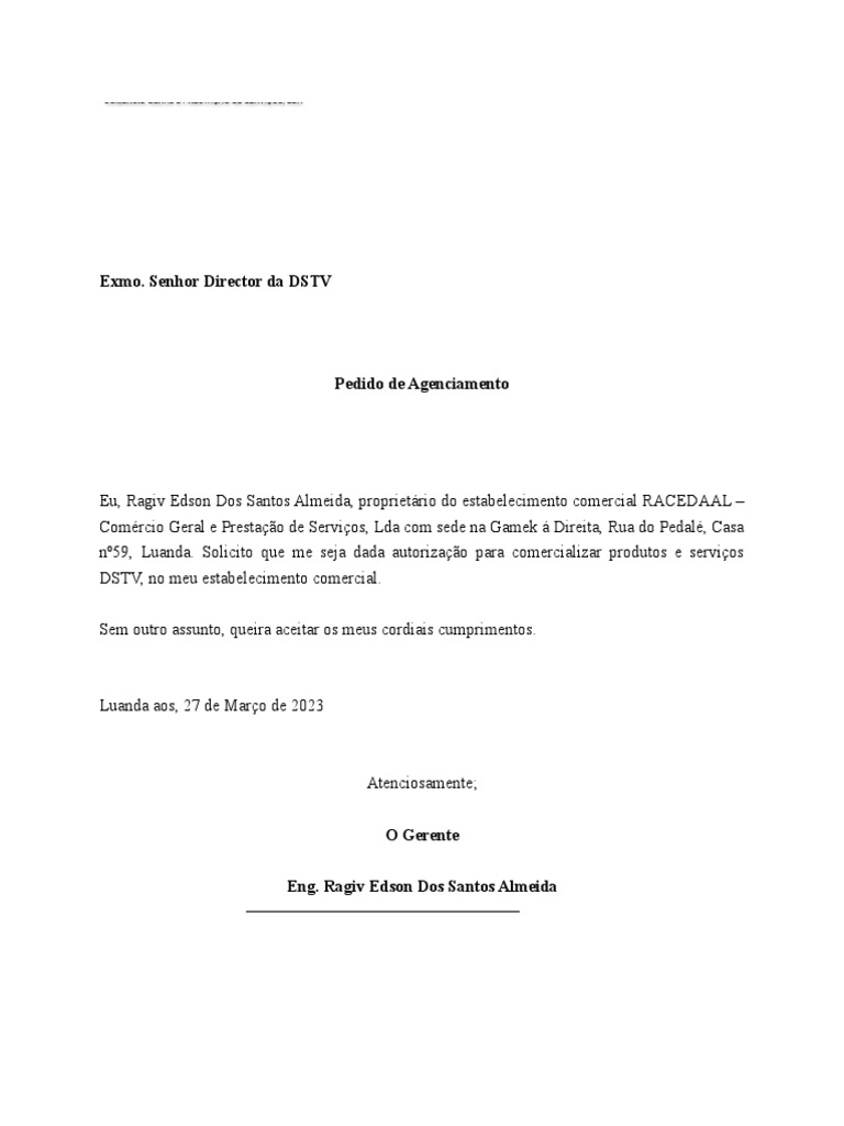 Pedido de Agenciamento DSTV | PDF