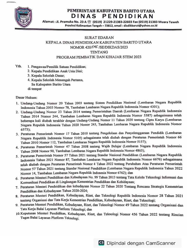 Surat Edaran Program PembaTIK Dan Kihaja | PDF