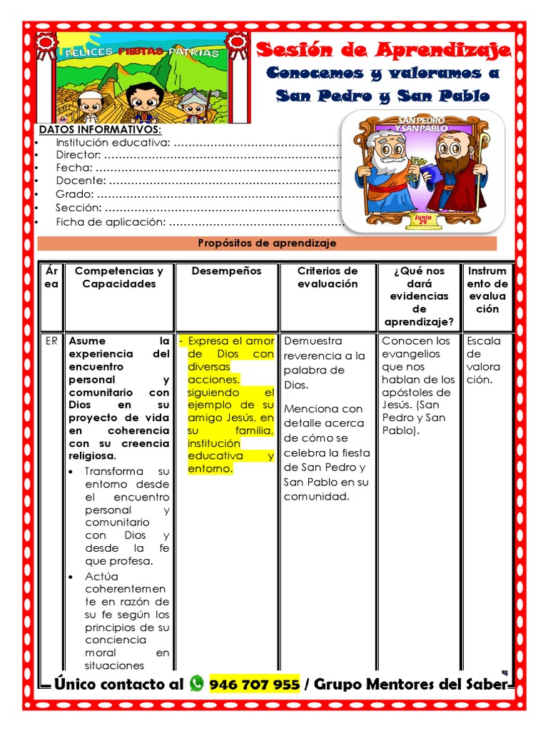 2° Sesión Día 2 Rel Conocemos y Valoramos A San Pedro y San Pablo ...