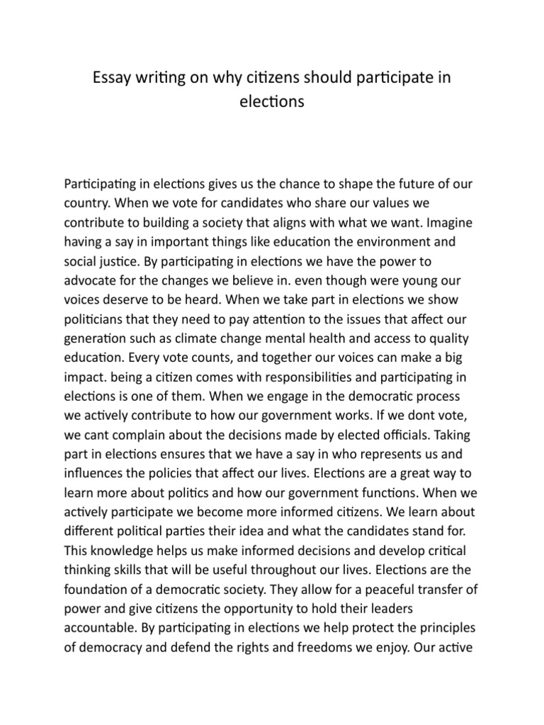 Essay Writing On Why Citizens Should Participate in Elections | PDF
