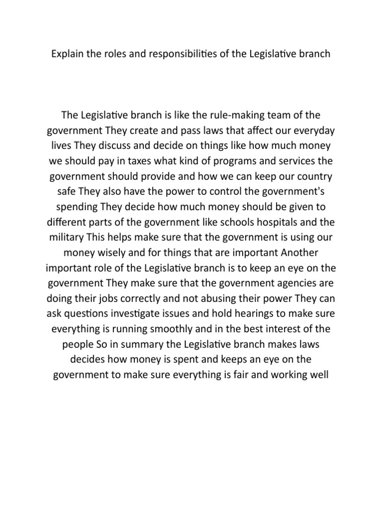 Explain The Roles and Responsibilities of The Legislative Branch | PDF