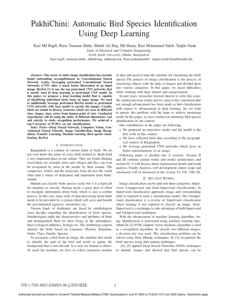 PakhiChini - Automatic Bird Species Identification Using Deep Learning | PDF | Deep Learning ...