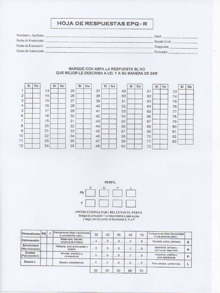 Hoja de Respuestas Epq-R | PDF