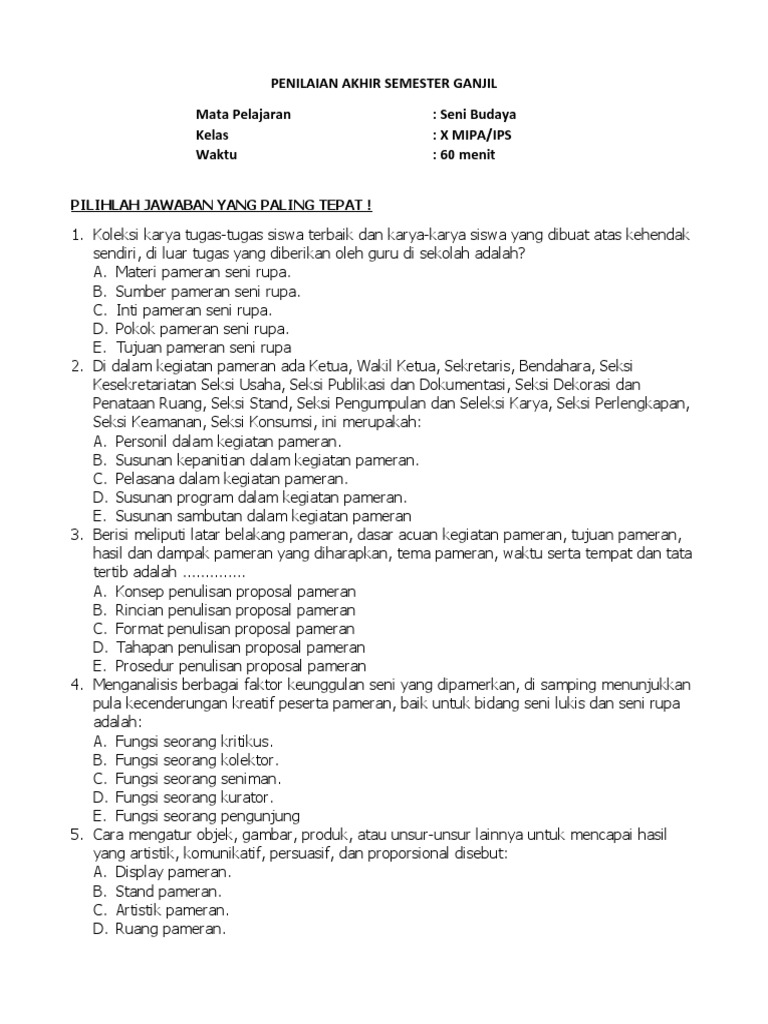 SOAL PTS X Sem 2 Seni 2021 | PDF