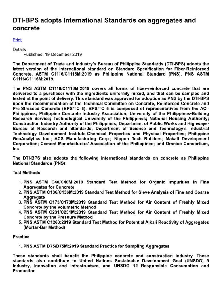DTI BPS International Standards On Aggregates and Concrete | PDF