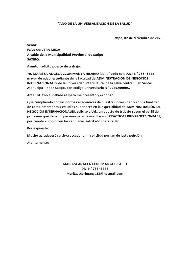 Carta de Solicitud Laboral | PDF