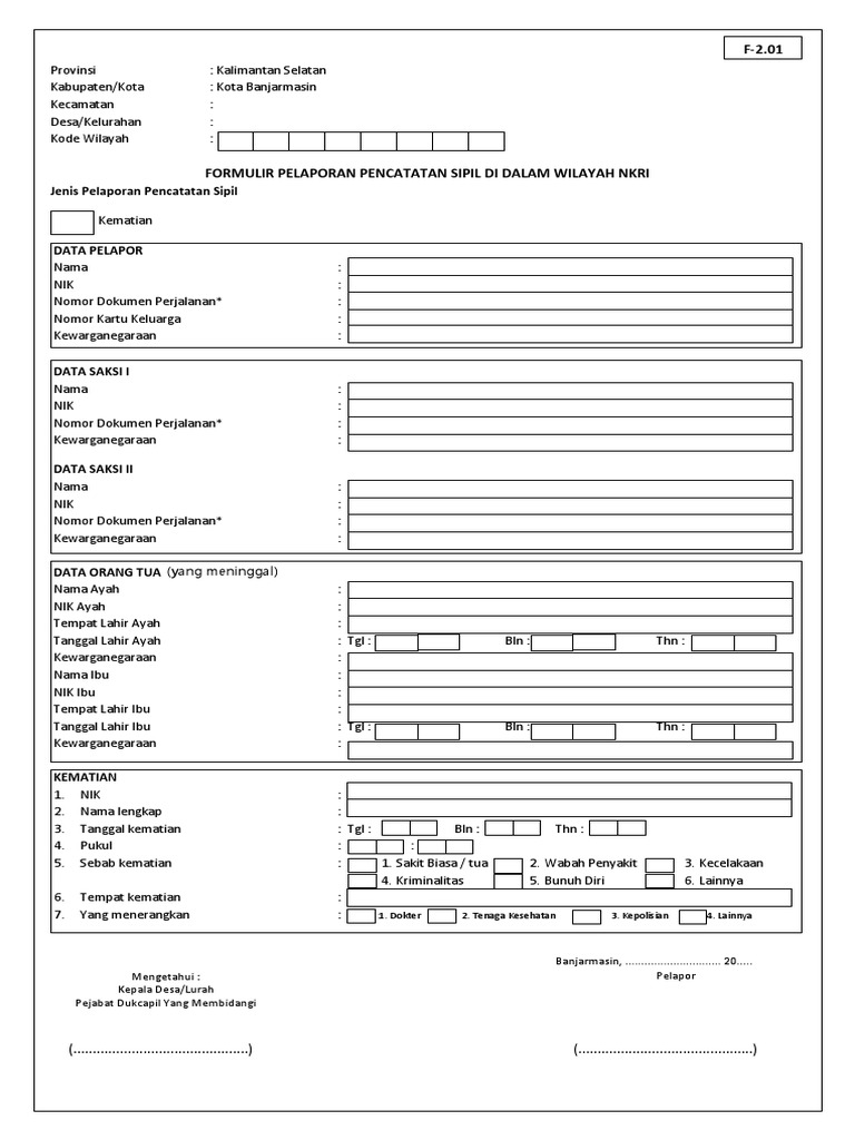 Formulir Pencatatan Sipil Kematian (F-201) - F-2 - 230621 - 083943 | PDF