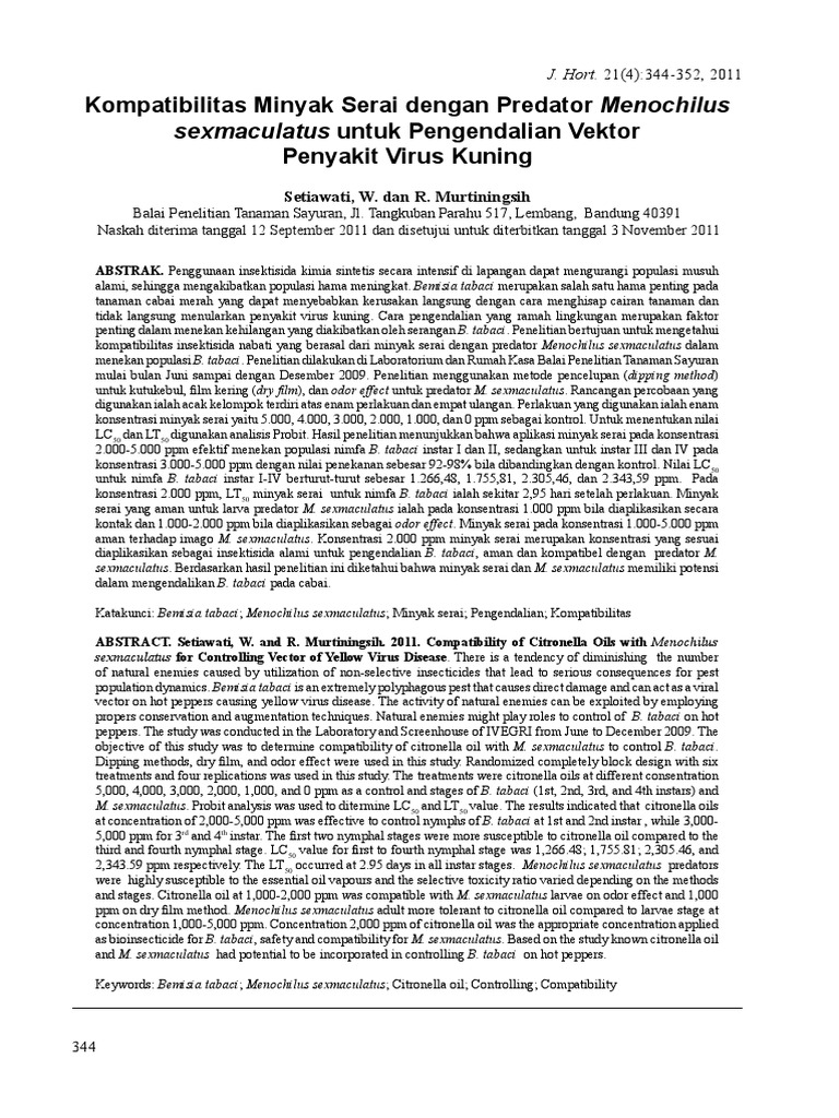 Kompatibilitas Minyak Serai Dengan Predator Menochilus Sexmaculatus ...