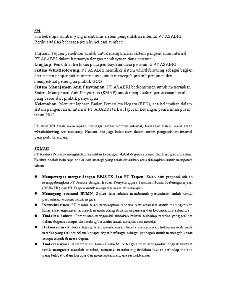 Spi Dan Solusi PT Asabri | PDF