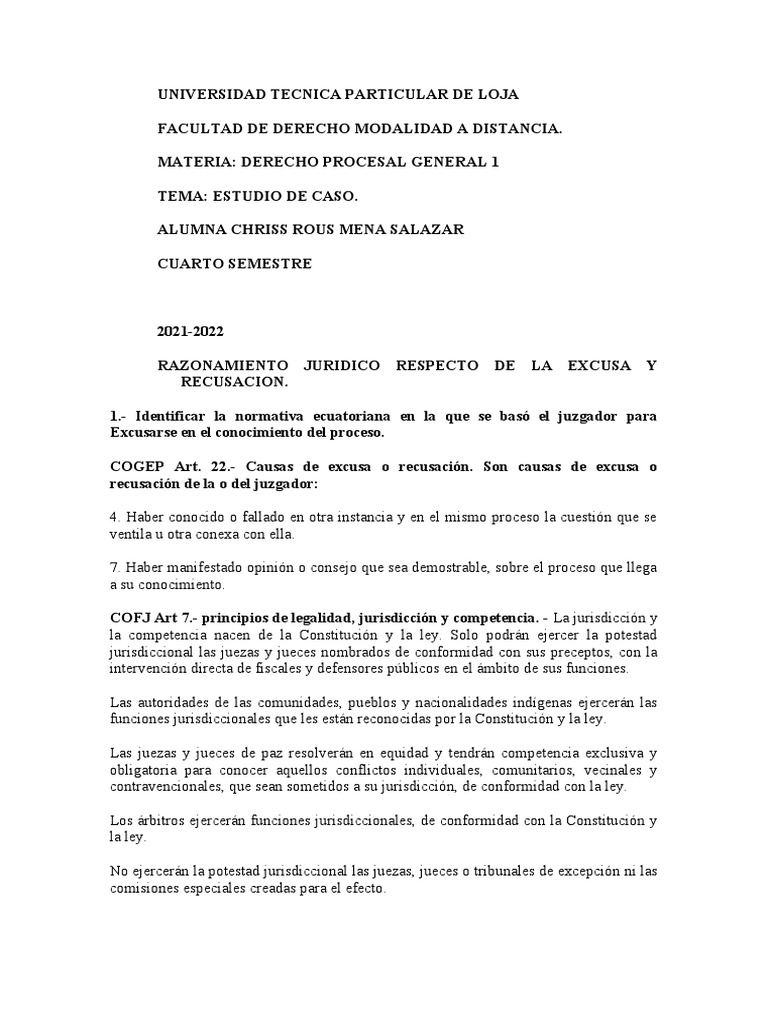 tercer deber analizar excusa juez | PDF | Jurisdicción | Debido al proceso