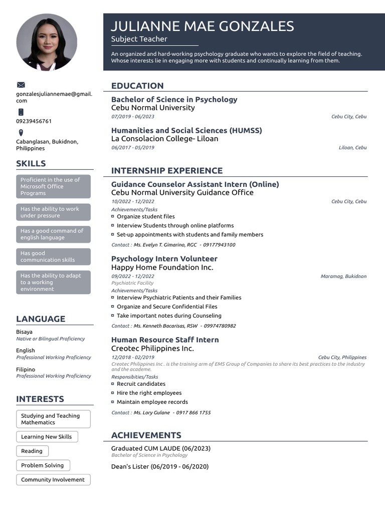 OJT Objective Resume: Julianna Gonzales | PDF | Internship | Job Hunting