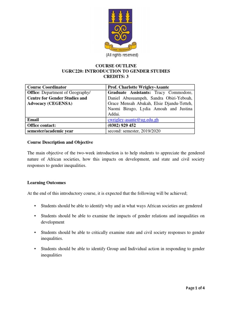 Gender Studies Course Guide | PDF | Gender | Gender Studies