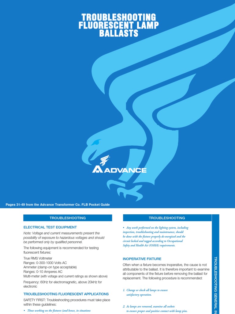 Fluorescent Ballast Troubleshooting Guide ADVANCE 1 | PDF | Fluorescent Lamp | Incandescent ...