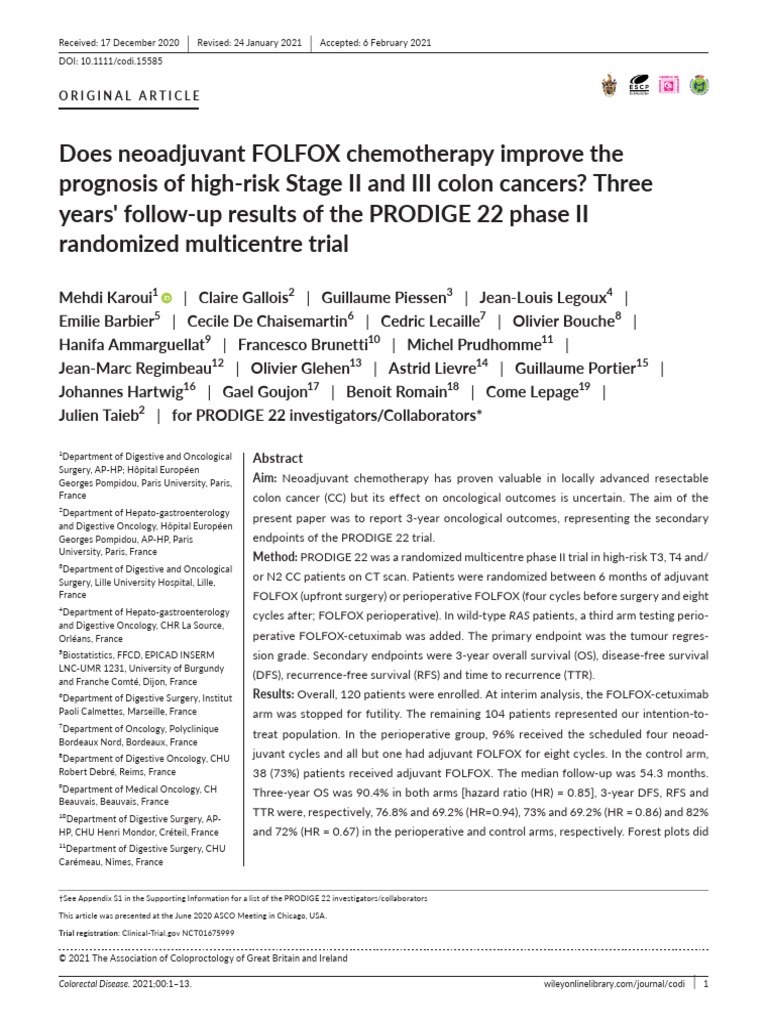 Does Neoadjuvant FOLFOX Chemotherapy Improve The Prognosis of High-Risk ...