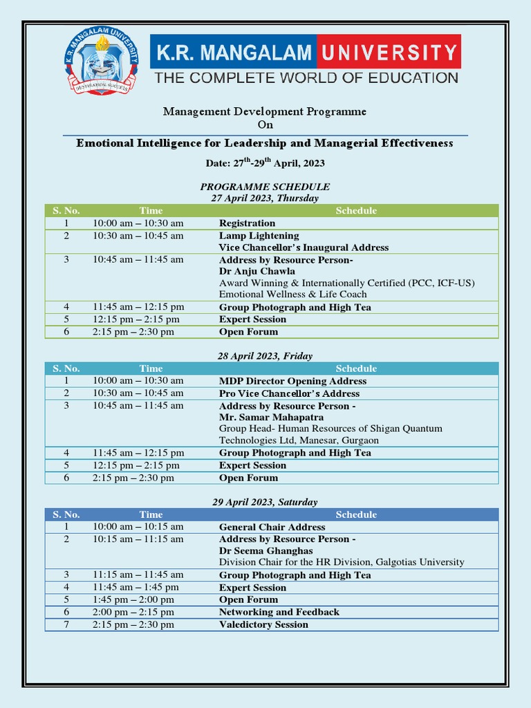 MDP PROGRAMME SCHEDULE | PDF