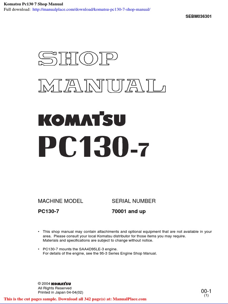 Komatsu PC130-7 Shop Manual Guide | PDF | Machines | Propulsion