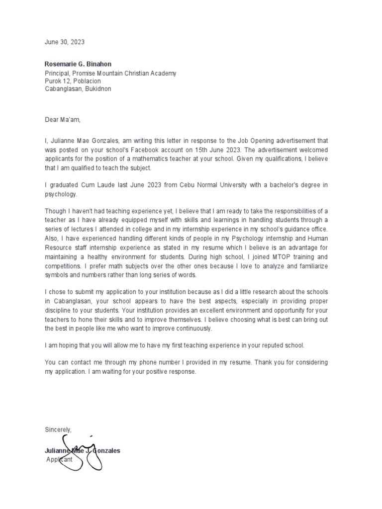 Sample Application Letter | PDF