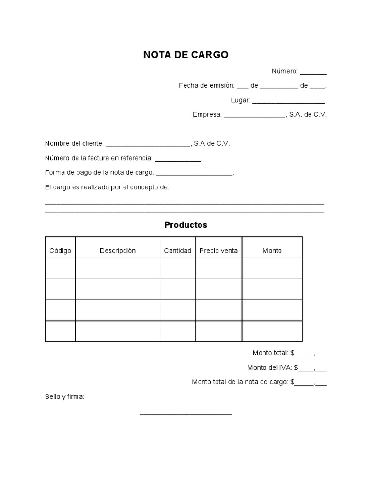 Formato de Nota de Cargo | PDF