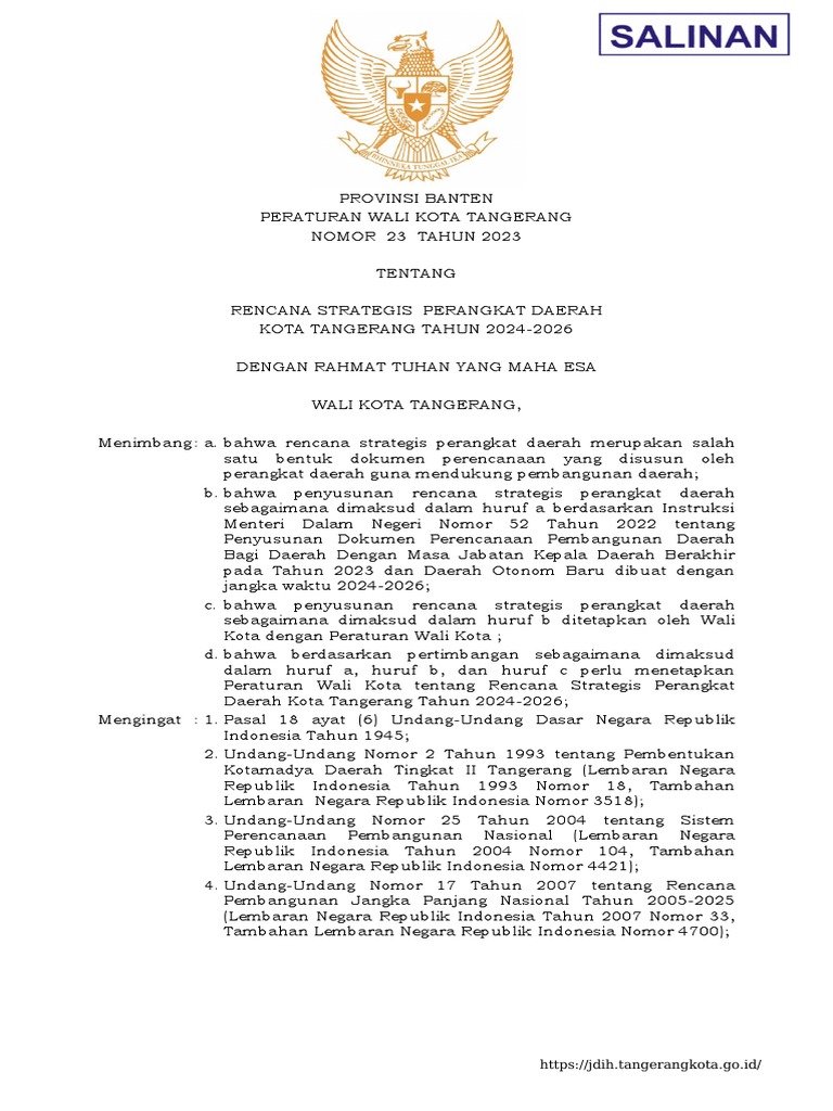 PERWAL 23 TAHUN 2023 - BAPPEDA - Renstra 2024-2026 | PDF