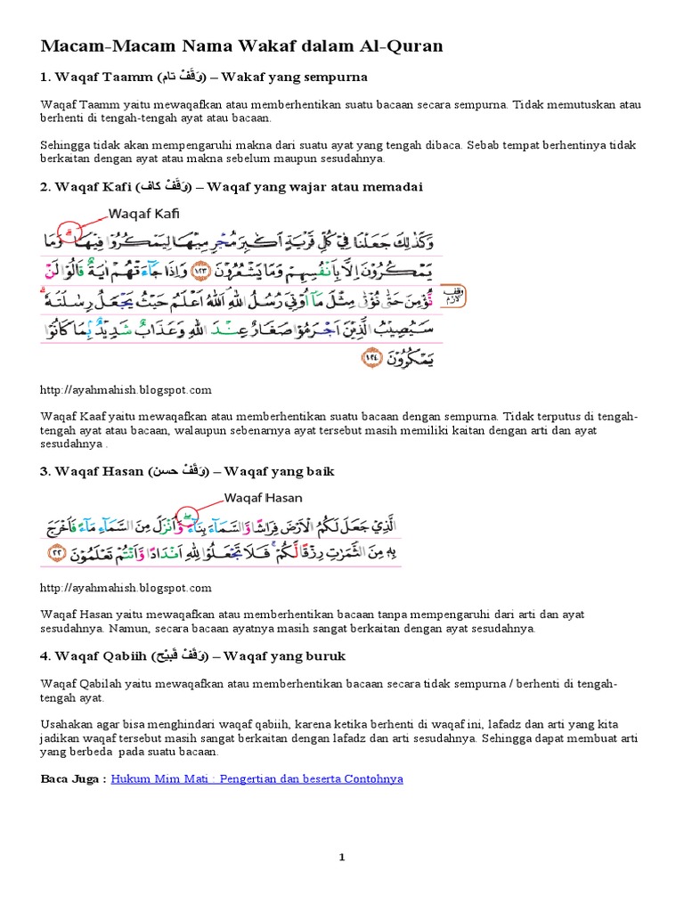 Macam-Macam Waqaf dalam Al-Quran | PDF