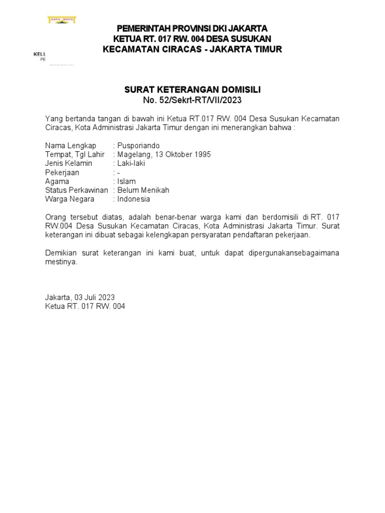 Surat Keterangan Domisili | PDF