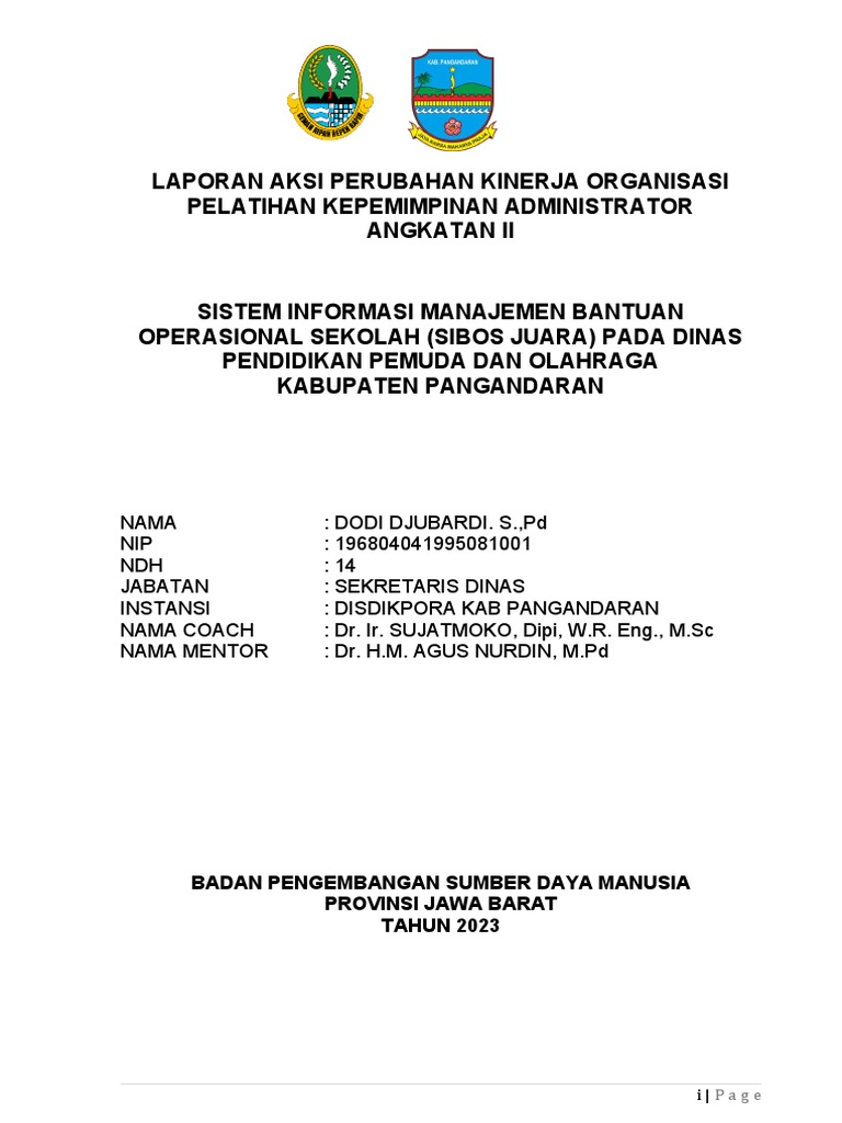 Outline Laporan Aksi Perubahan - Pka - 2023 - Dodi Djubardi | PDF
