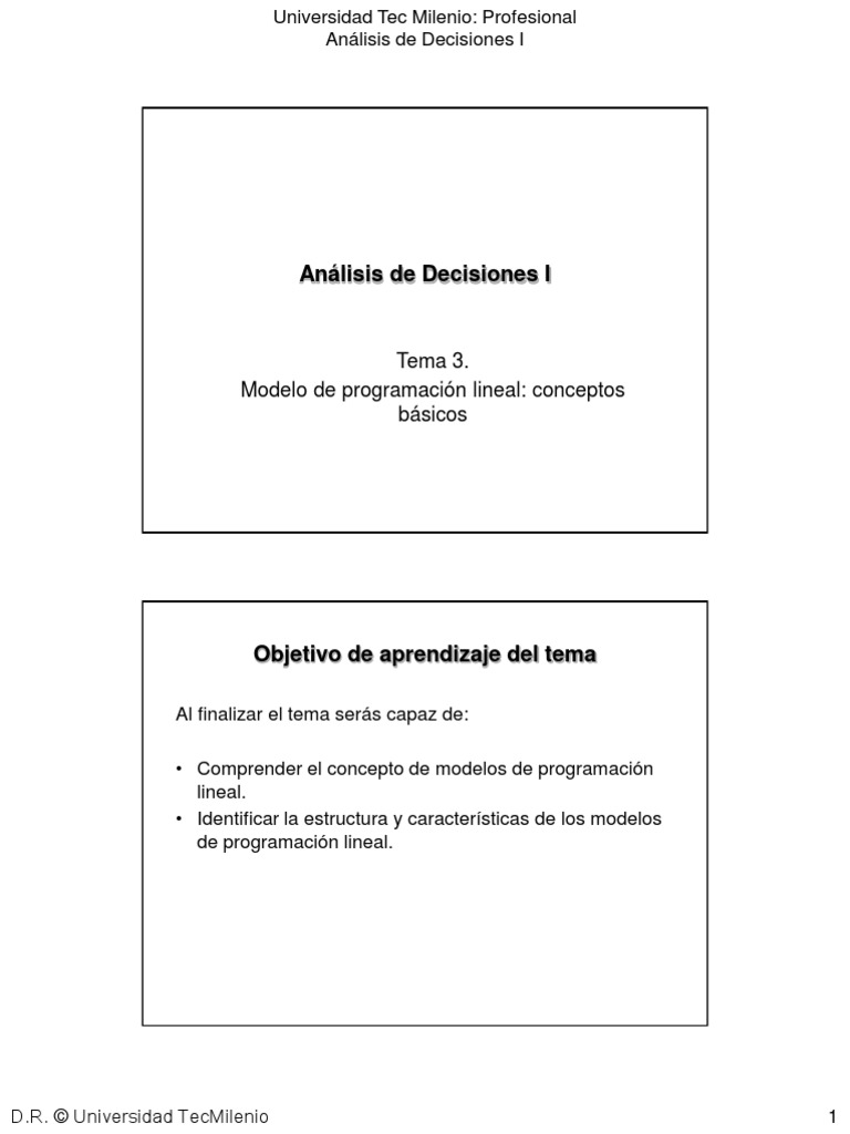 Análisis de Decisiones I: Tema 3. Modelo de Programación Lineal: Conceptos Básicos | PDF ...