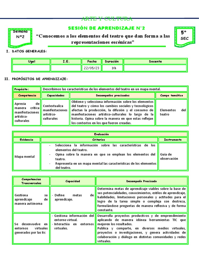 5° SESIÓN DE APRENDIZAJE SESIÓN 2-SEM.2-EXP.3-ARTE Y CULTURA (1) | PDF | Aprendizaje | Evaluación