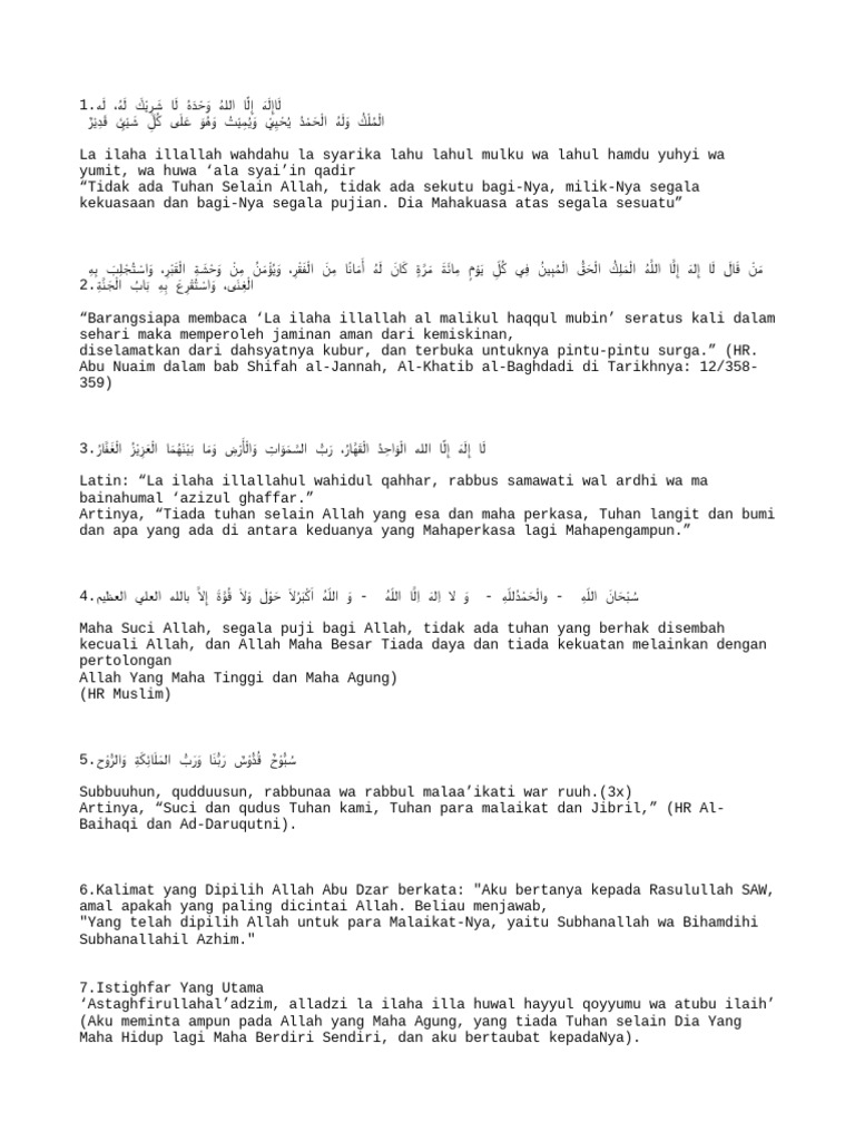 Zikir dan Doa Setelah Solat Subuh | PDF