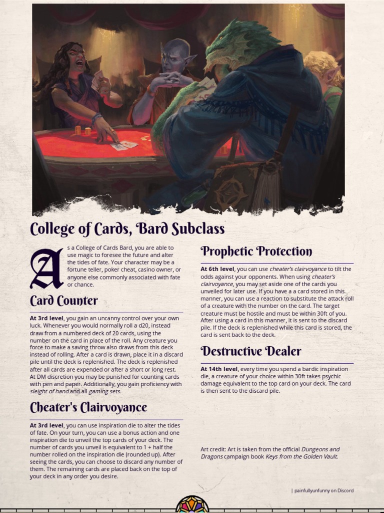 Bard Subclass: College of Cards | PDF | Ephemera | Games Of Mental Skill