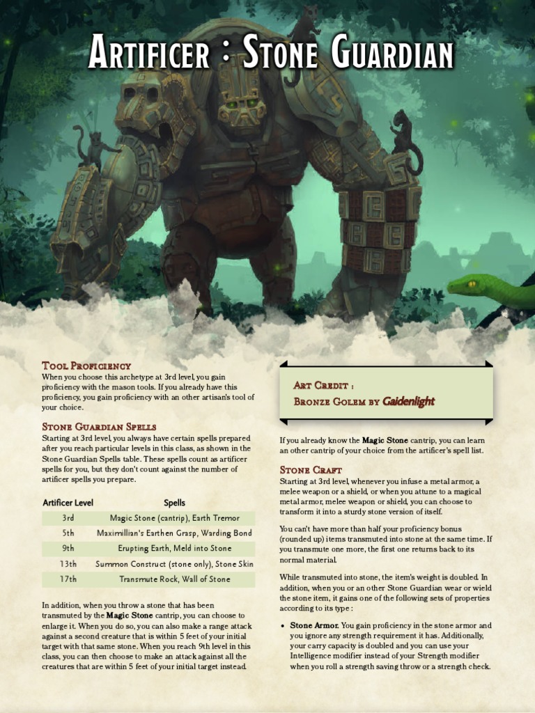 Artificer - Stone Guardian - GM Binder | PDF