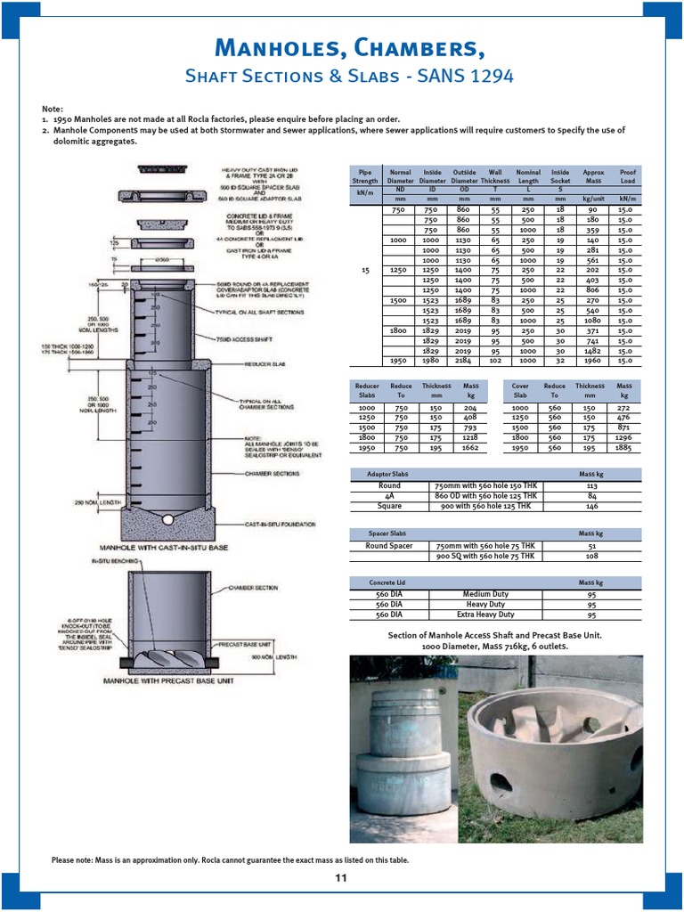 Manholes, Chambers,: Shaft Sections & Slabs - SANS 1294 | Download Free ...
