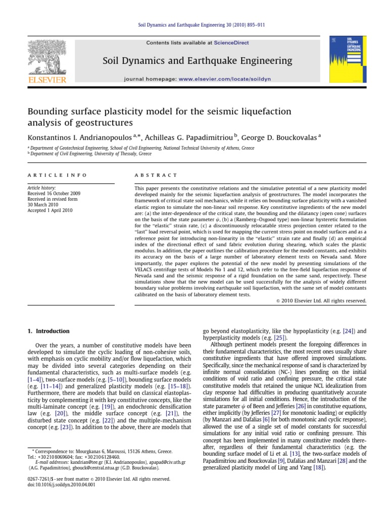 Bounding Surface Plasticity Model For The Seismic Liquefaction Analysis of Geostructures | PDF ...